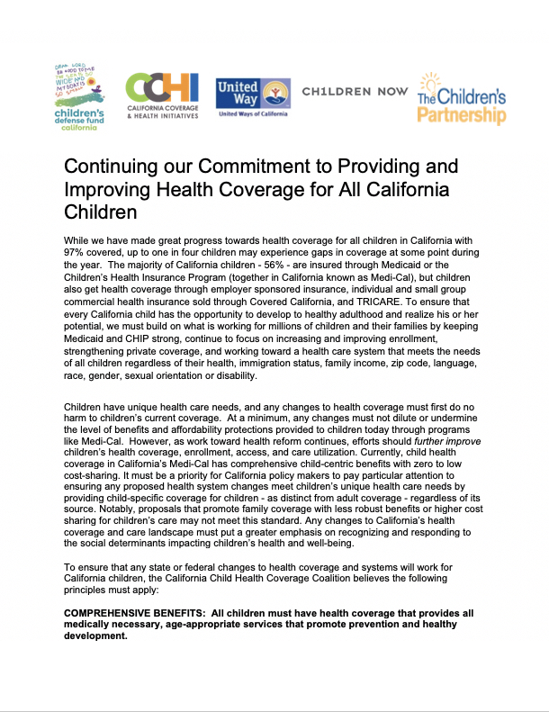 California Children's Coverage Coalition health principles 2019 ...