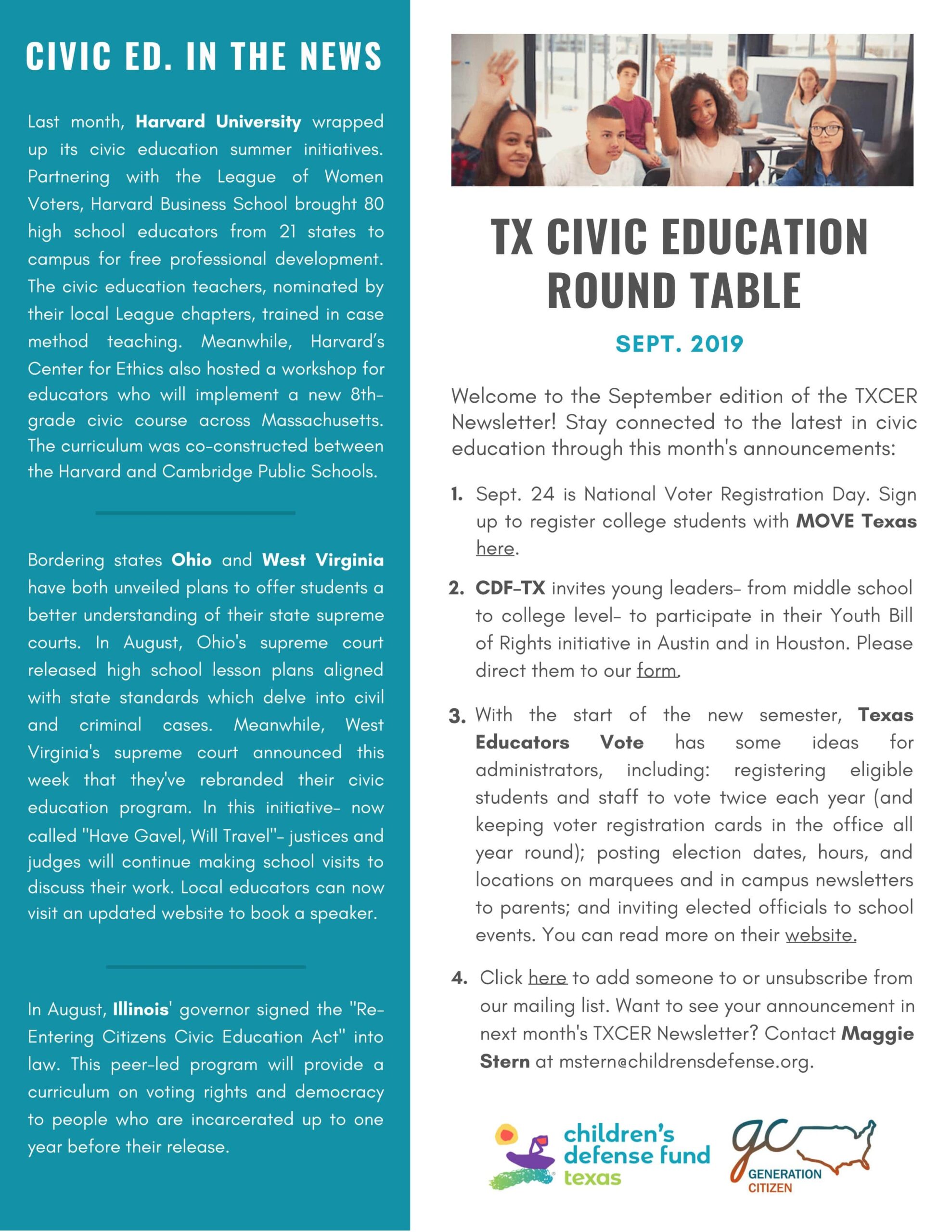 Texas Civic Education Round Table (TXCER) September Newsletter ...